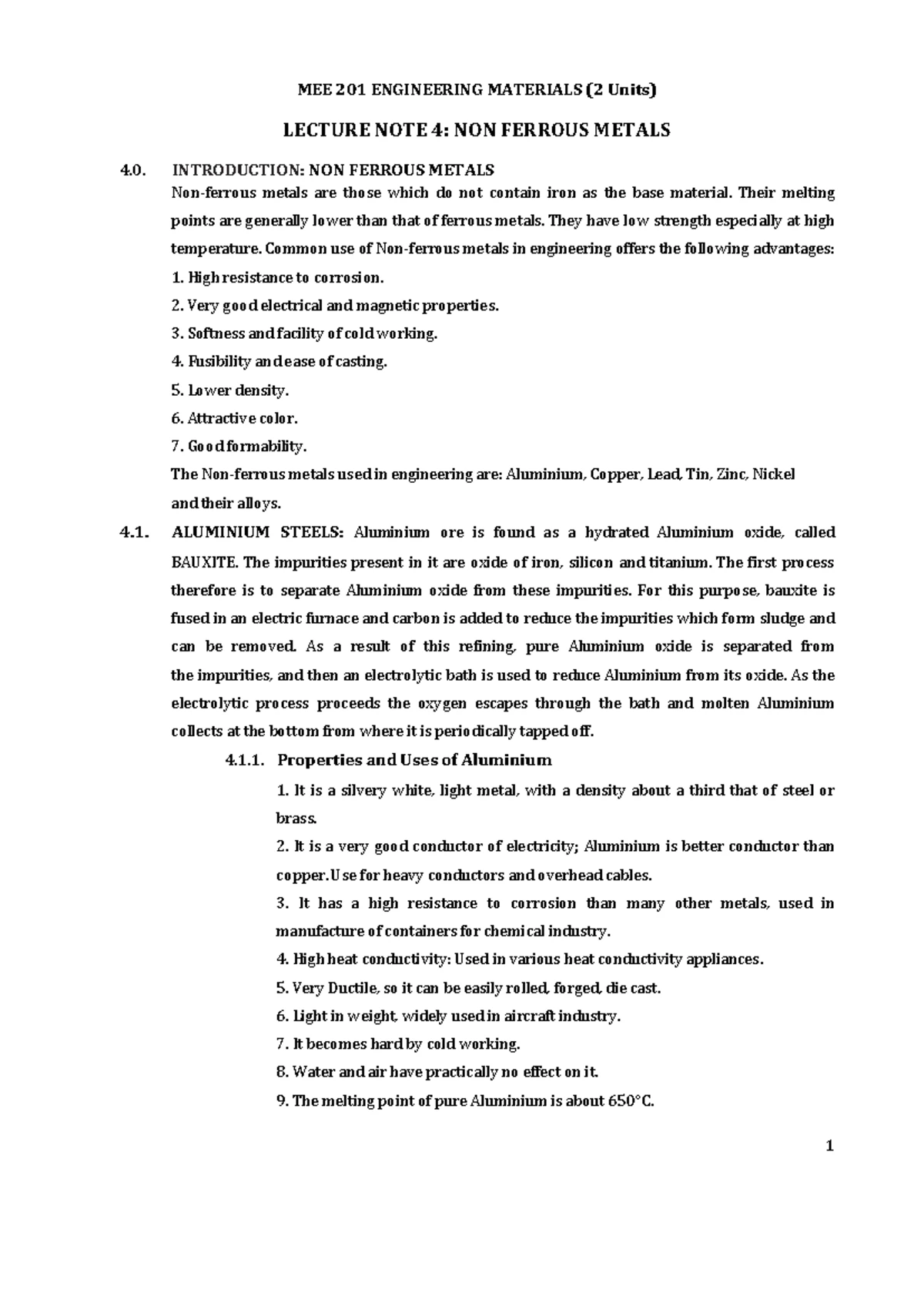 MEE 201 Lecture Note 5: Non-Metallic Materials in Engineering - Studocu
