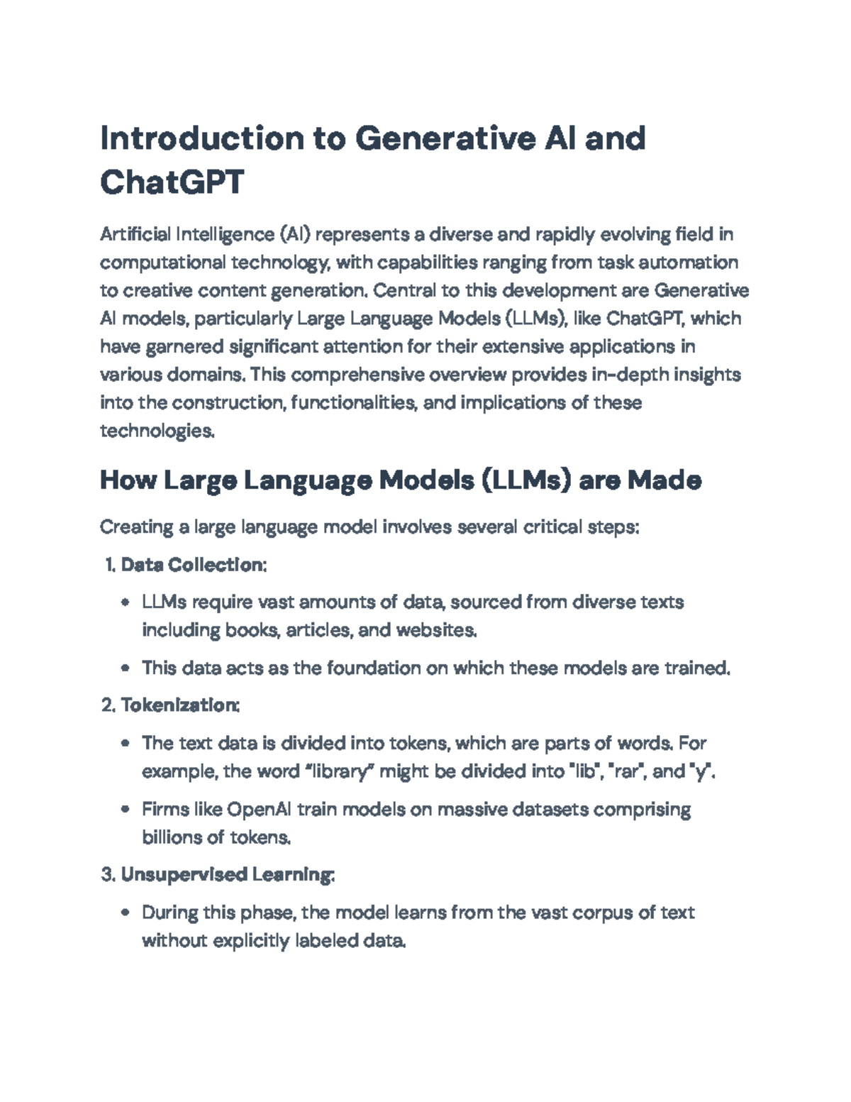 Introduction to Generative AI and ChatGPT: Key Concepts and ...