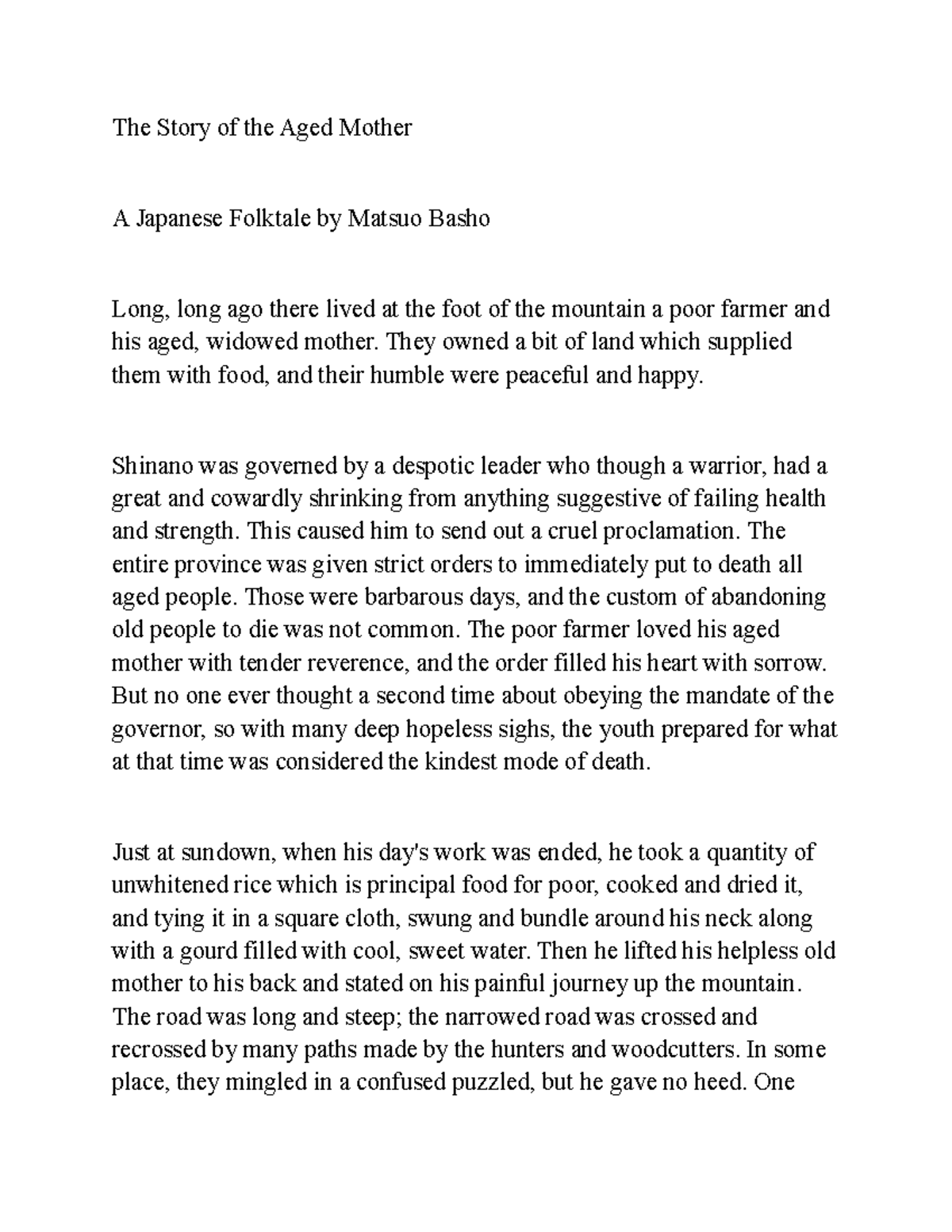 AGED MOTHER: A Study Guide for 3rd Year Students on the Japanese ...