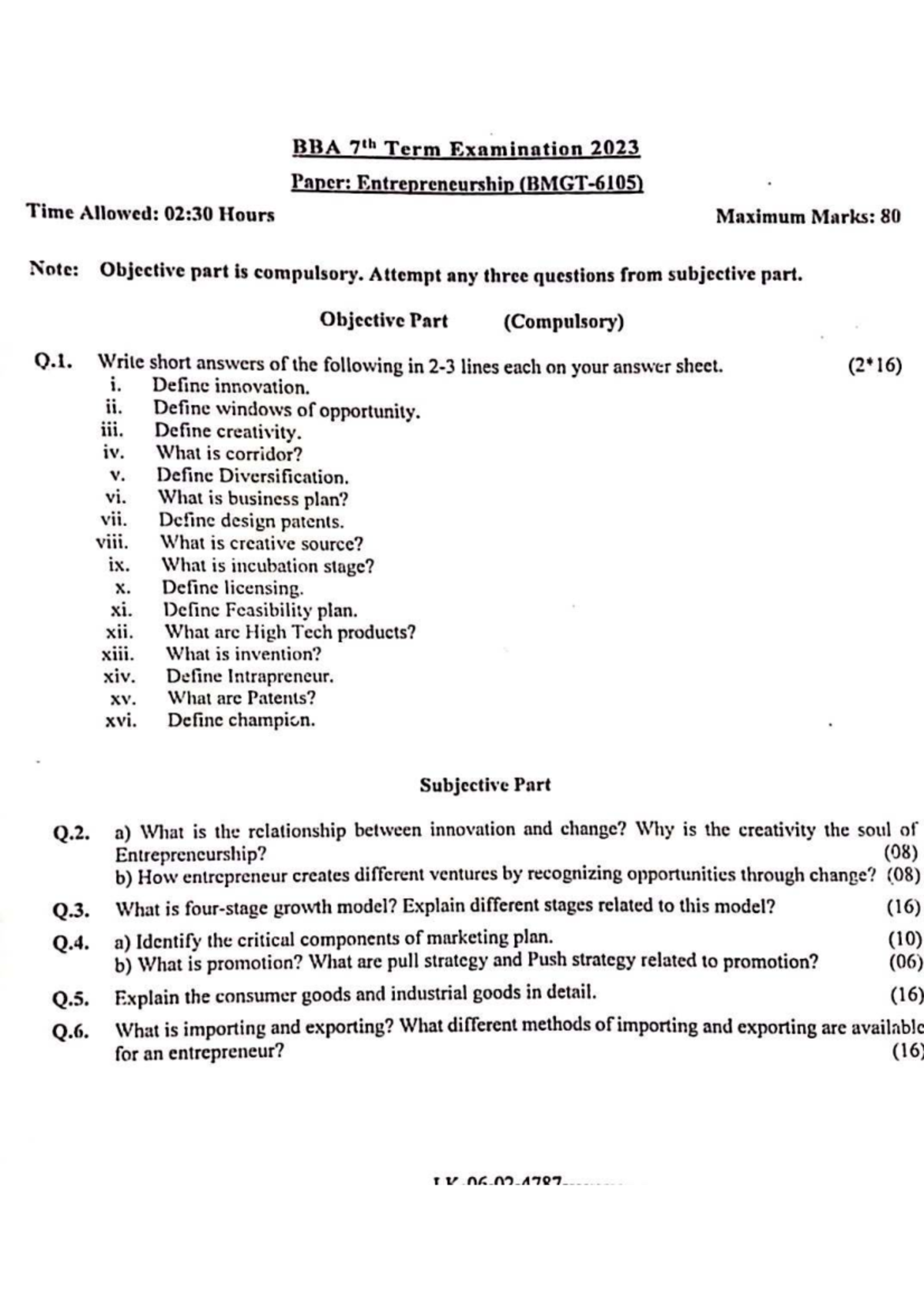 BBA Entrepreneurship Past Exam Papers (2019-2024) - Studocu