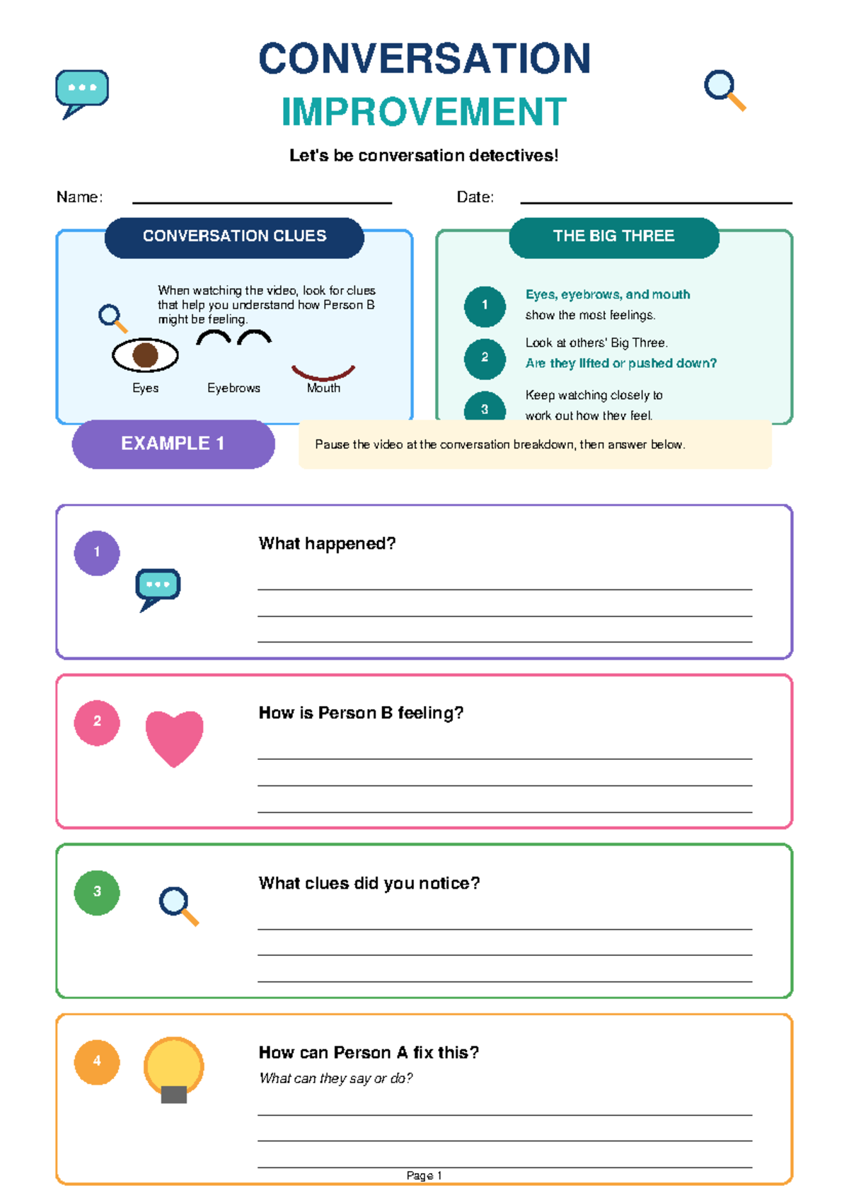 CONVERSATION IMPROVEMENT WORKSHEET: BE A DETECTIVE! - Studocu