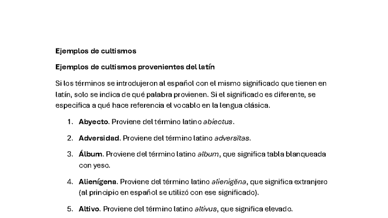 Lista de Cultismos del Latín y Griego: Ejemplos y Orígenes - Studocu