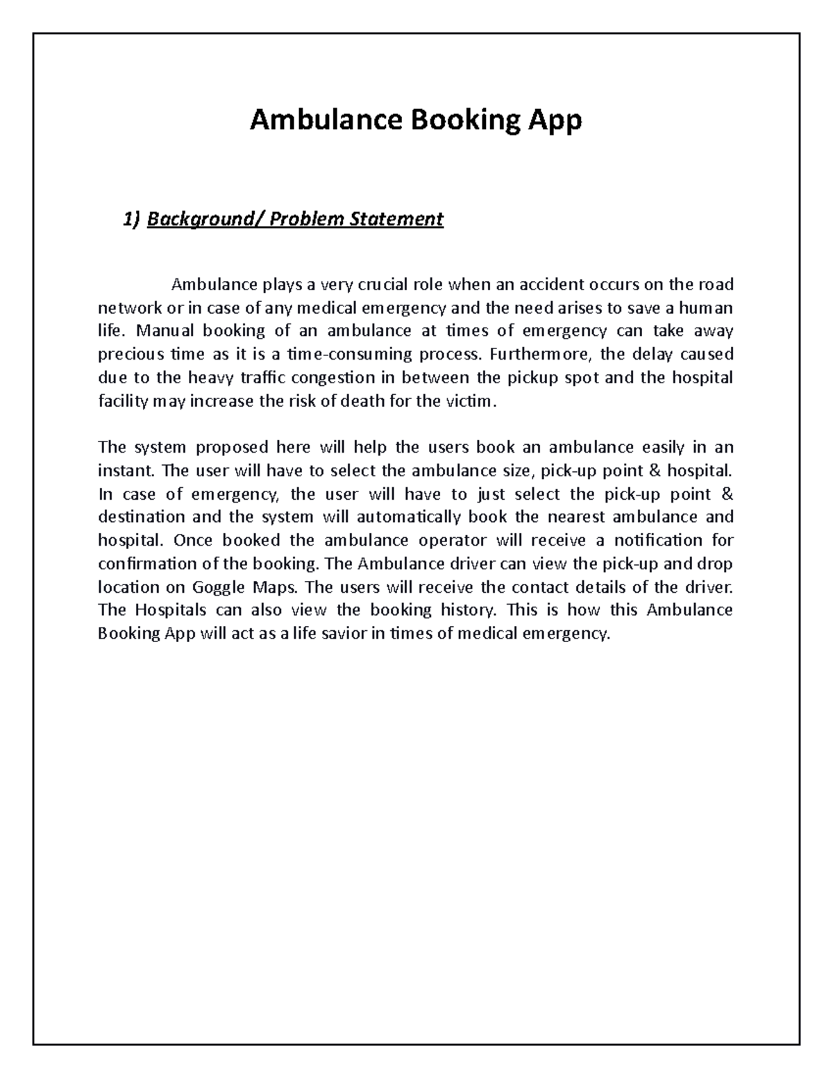 Ambulance Booking App: A System for Emergency Medical Assistance - Studocu