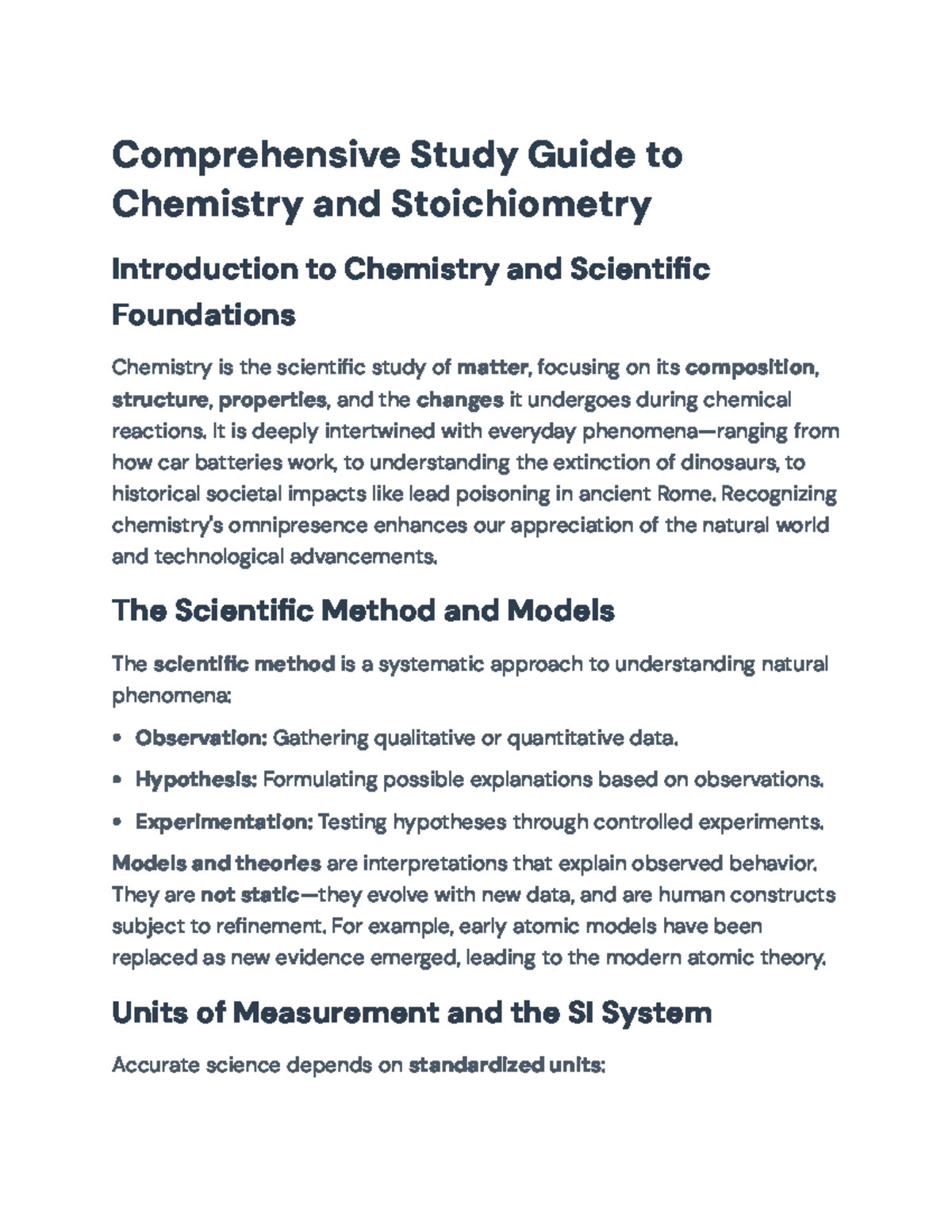 Comprehensive Study Guide: Chemistry & Stoichiometry (CHEM 101) - Studocu