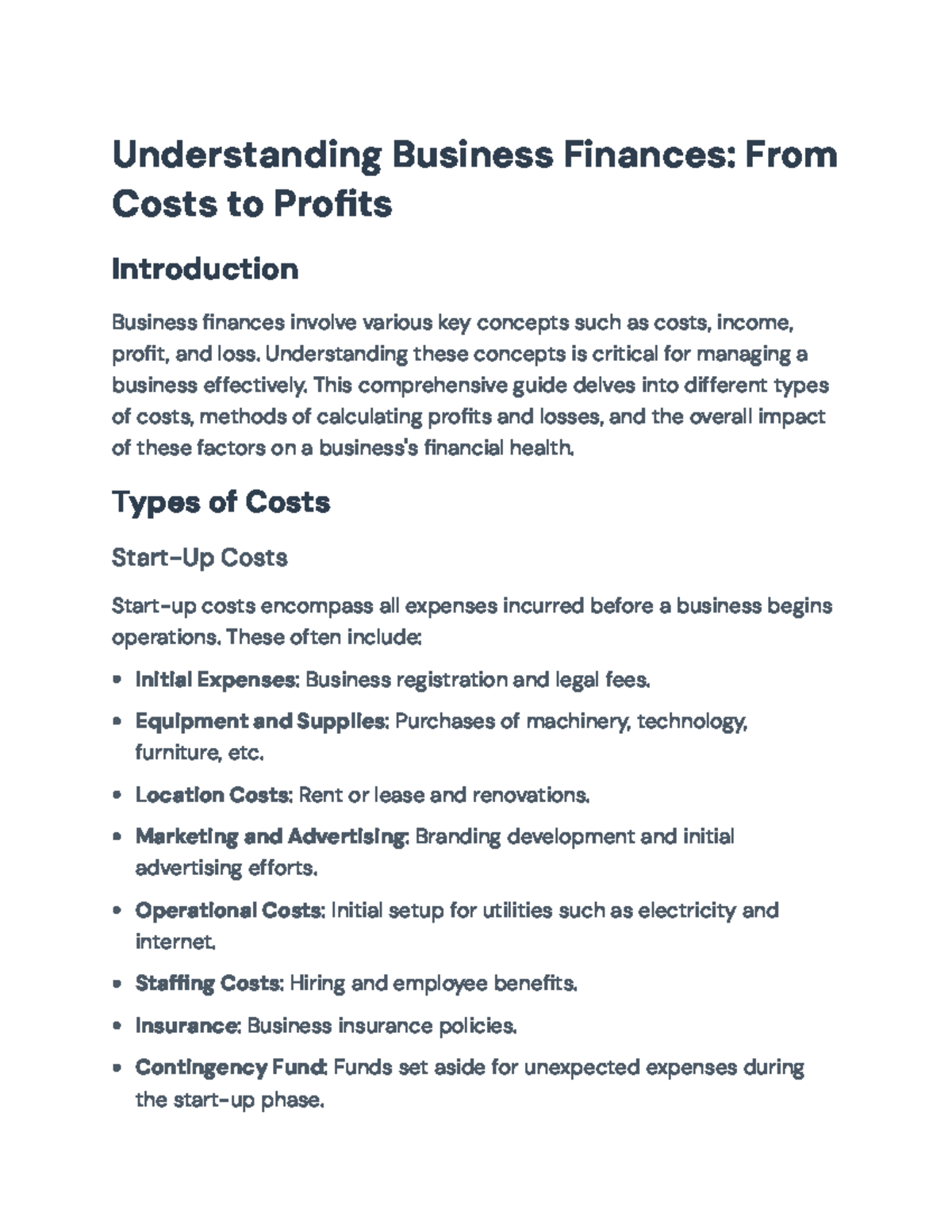 Business Finance Concepts: Understanding Costs, Income, and Profit ...