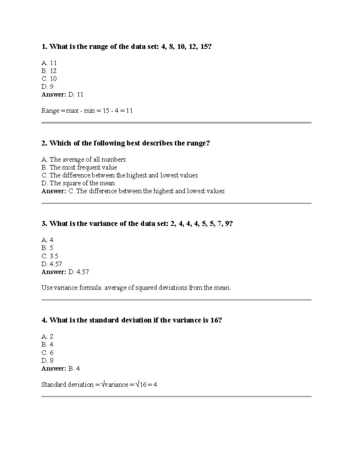 Statistics: Understanding Variance, Standard Deviation, and Range - Studocu