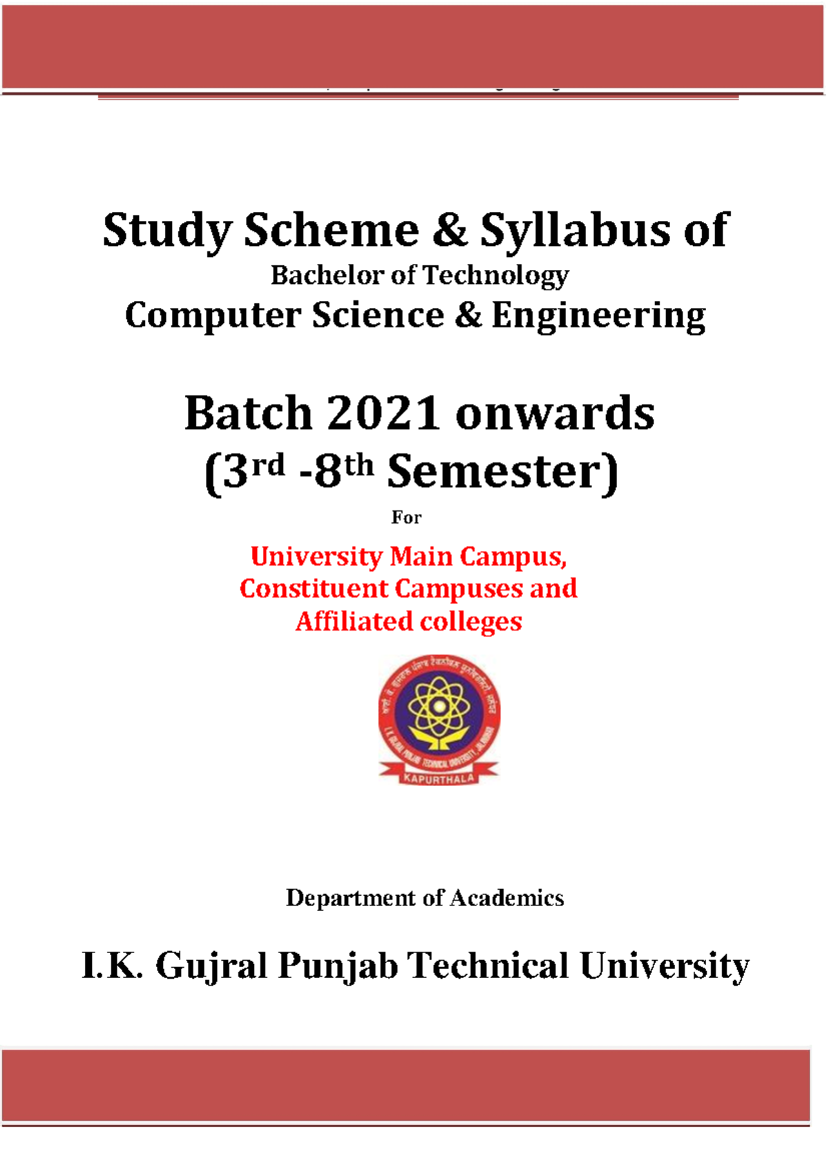 BTech-CSE-2021: PTU Syllabus for Computer Science & Engineering - Studocu
