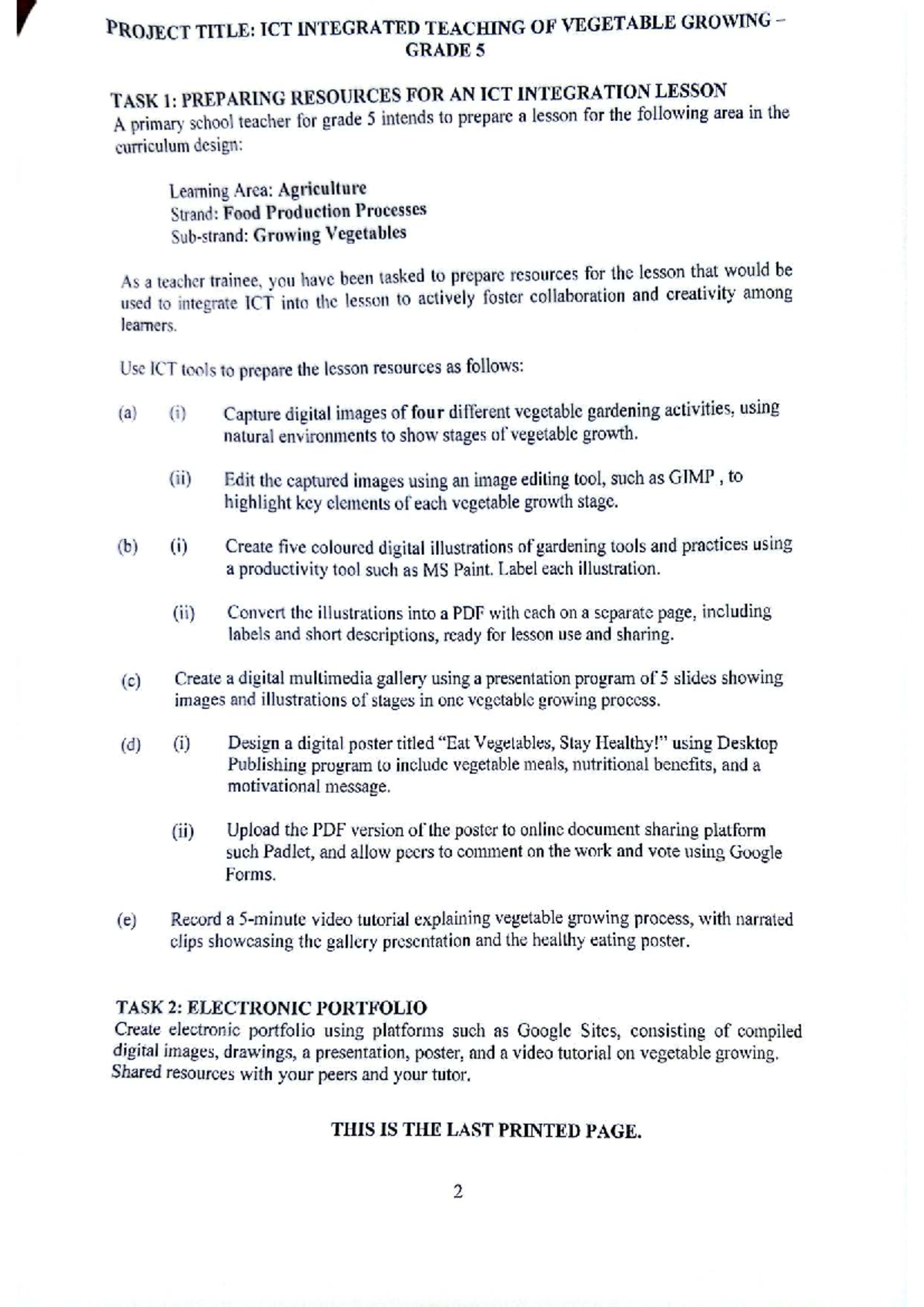 ICT Integration - Grade 5 Vegetable Growing Lesson Resources - Studocu