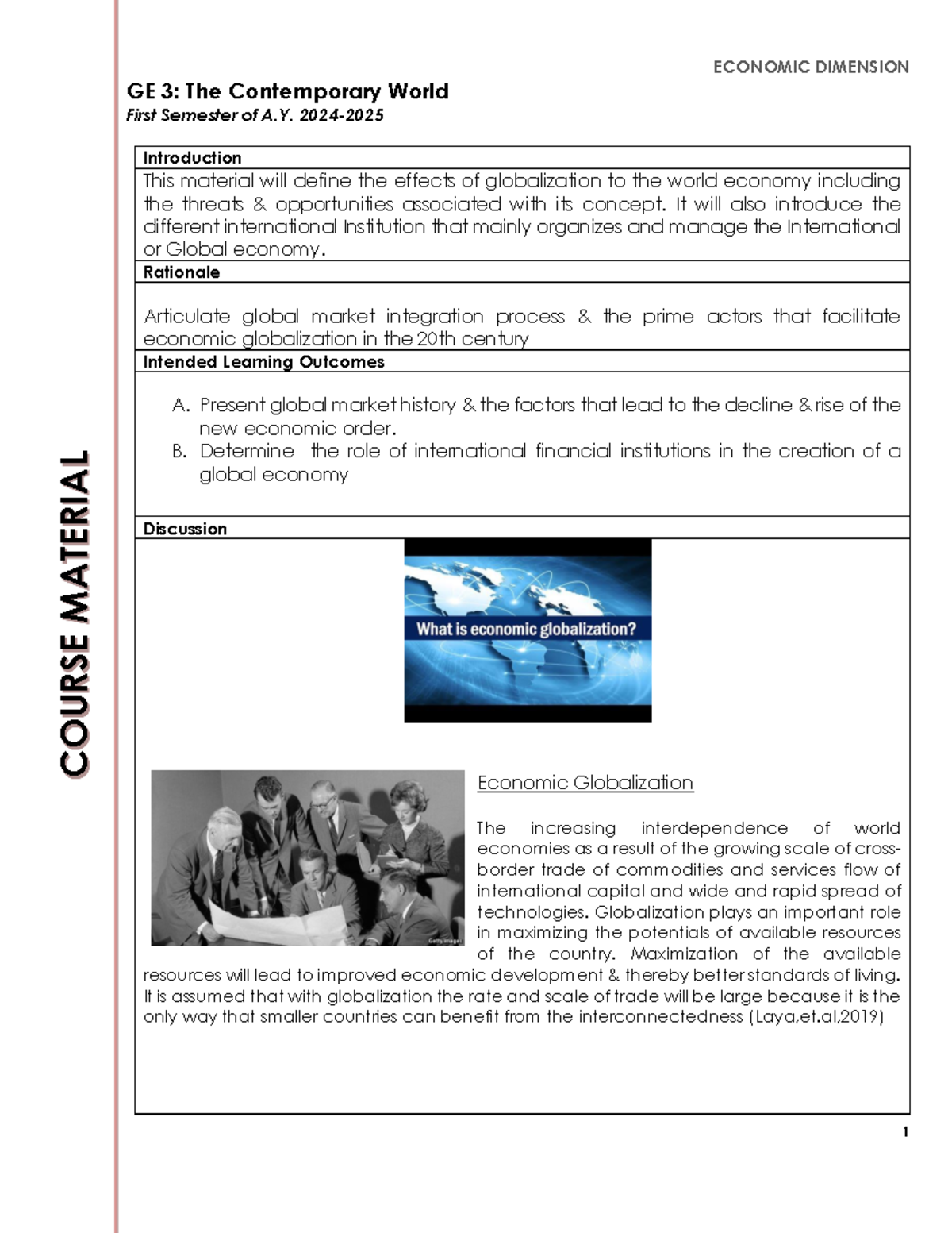 Economic Dimensions of Globalization - GE 3 Course Material - Studocu