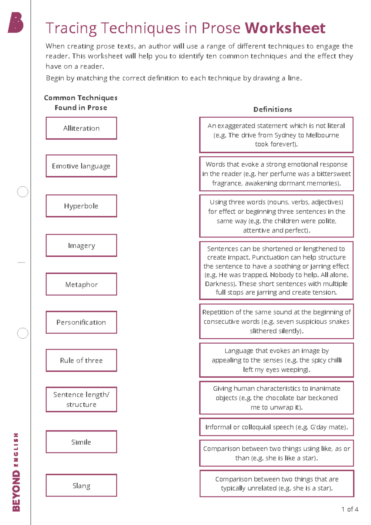 Prose Techniques Worksheet for Engaging Readers - Studocu