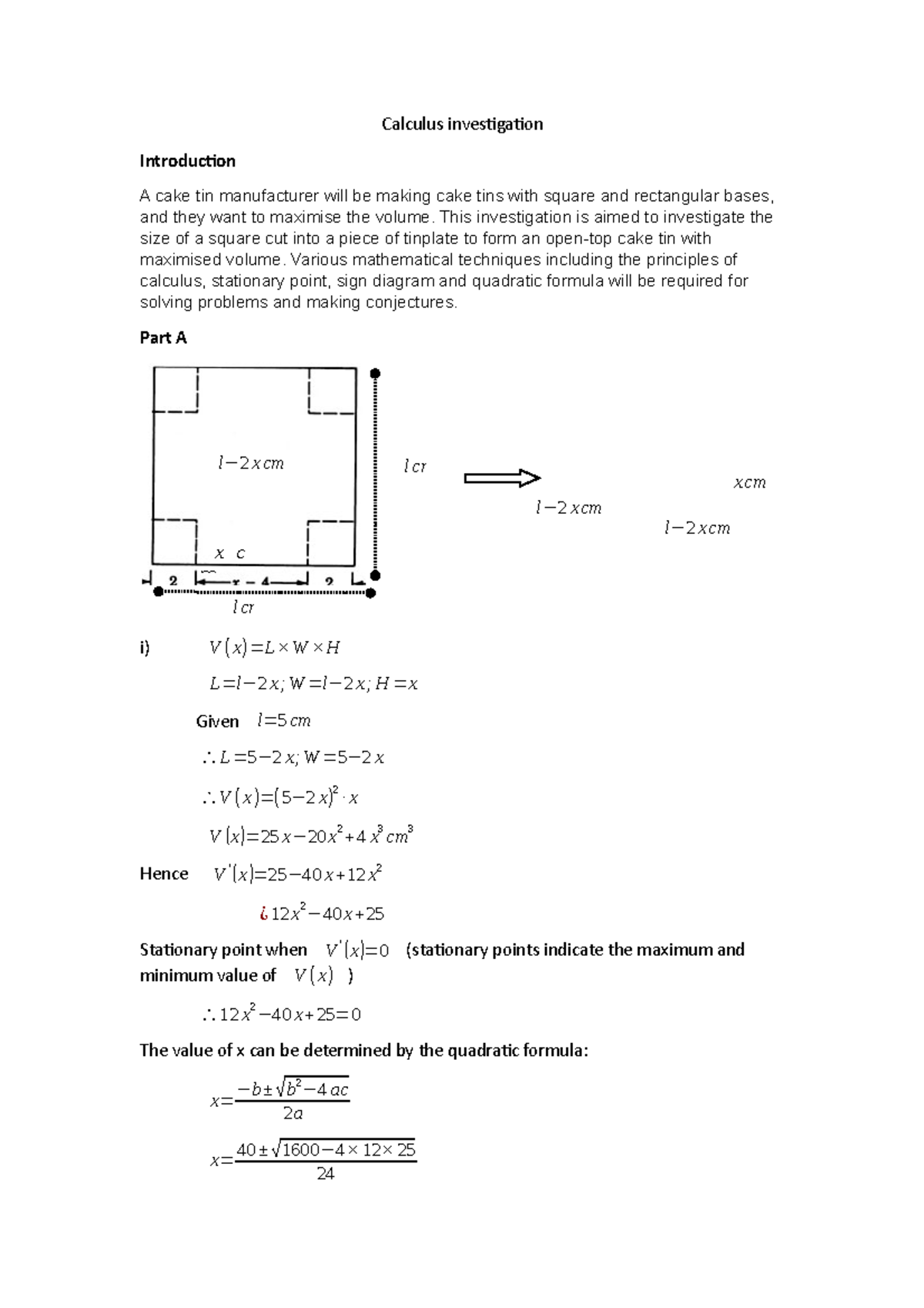 Maximizing Volume of Open-Top Cake Tins: A Calculus Investigation - Studocu