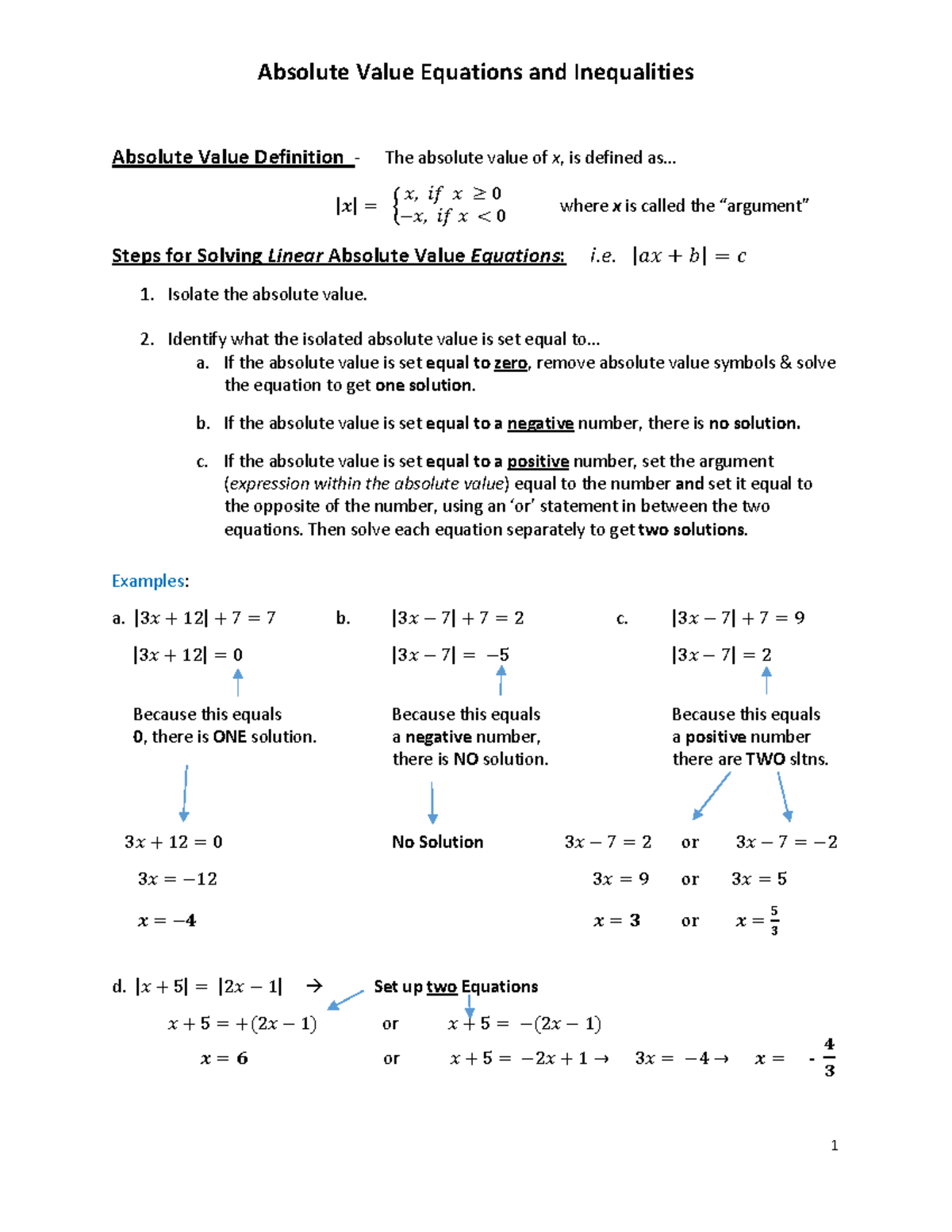 MATH 101: Absolute Value Equations & Inequalities Guide - Studocu