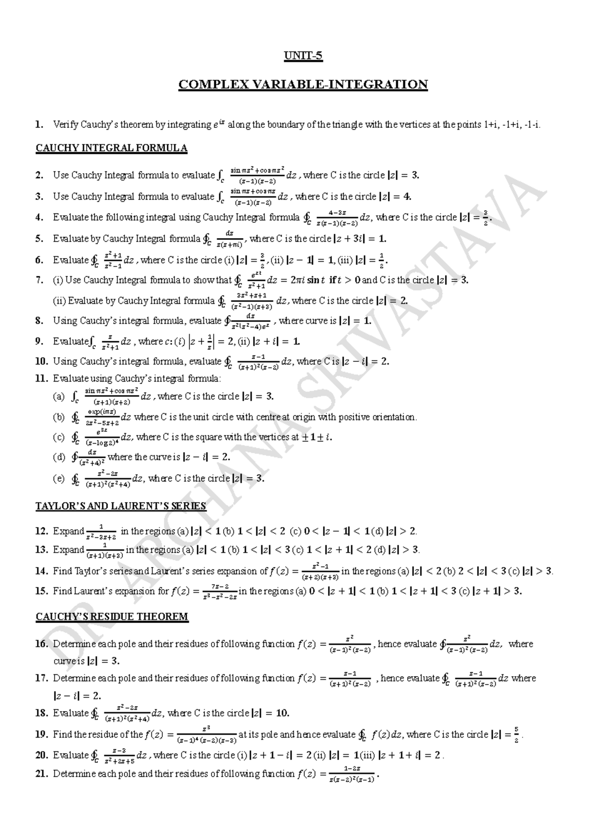 Cauchy Integral Formula Applications - UNIT-5 Lecture Notes - Studocu