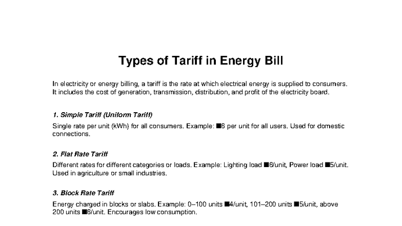 Types of Tariff in Energy Billing: A Comprehensive Overview - Studocu
