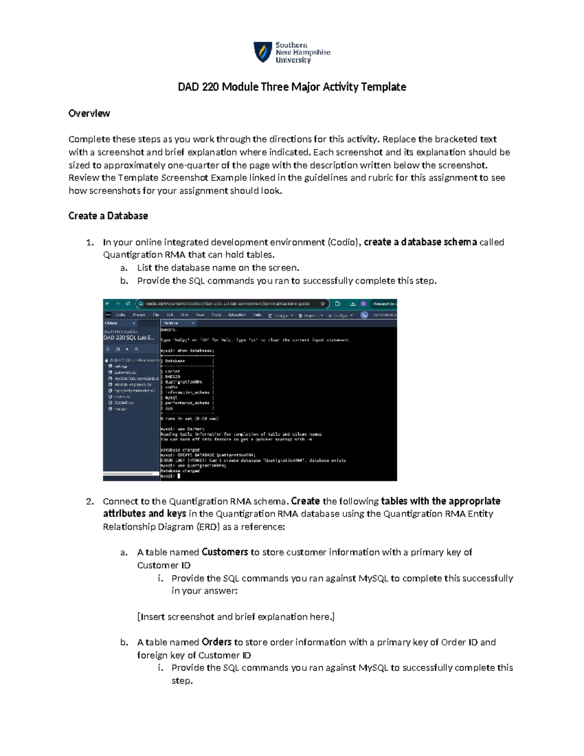 DAD 220 Module Three Major Activity: Database Creation & ERD ...