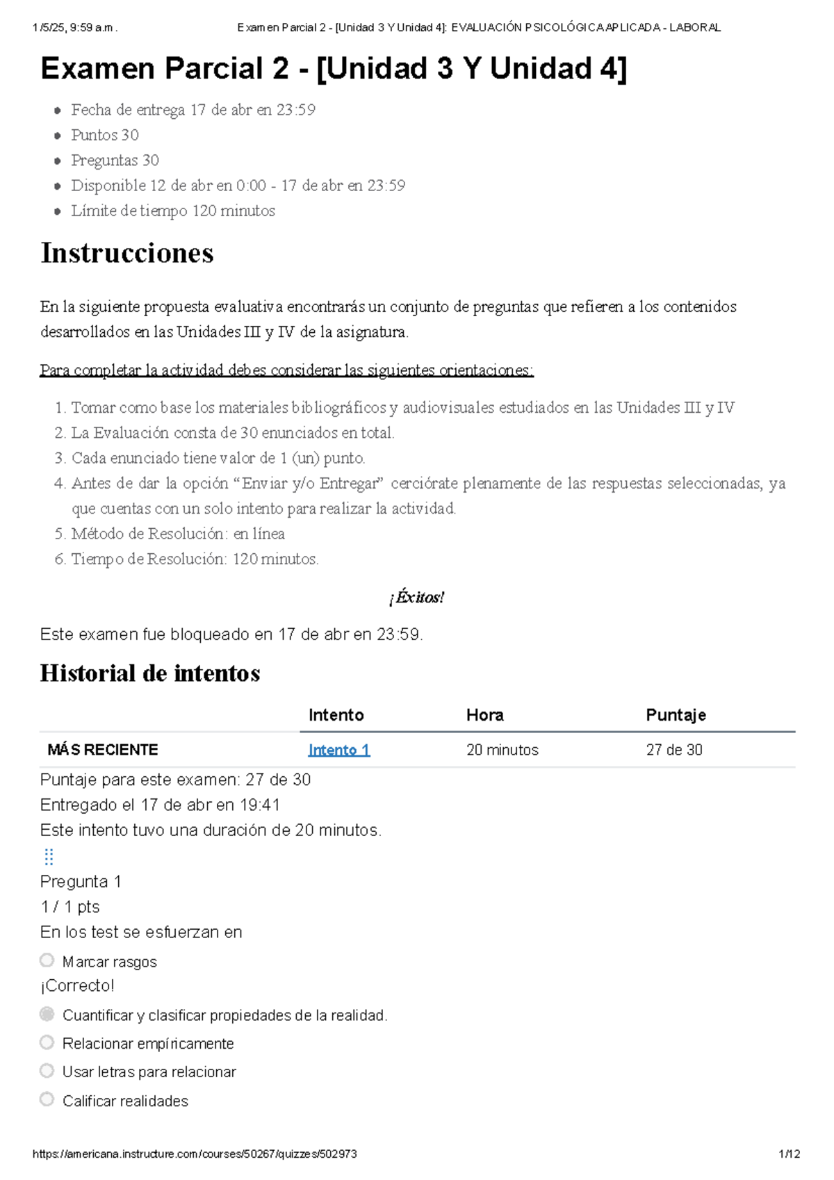 Examen Parcial 2 - [Unidad 3 Y Unidad 4] Evaluación Psicológica ...