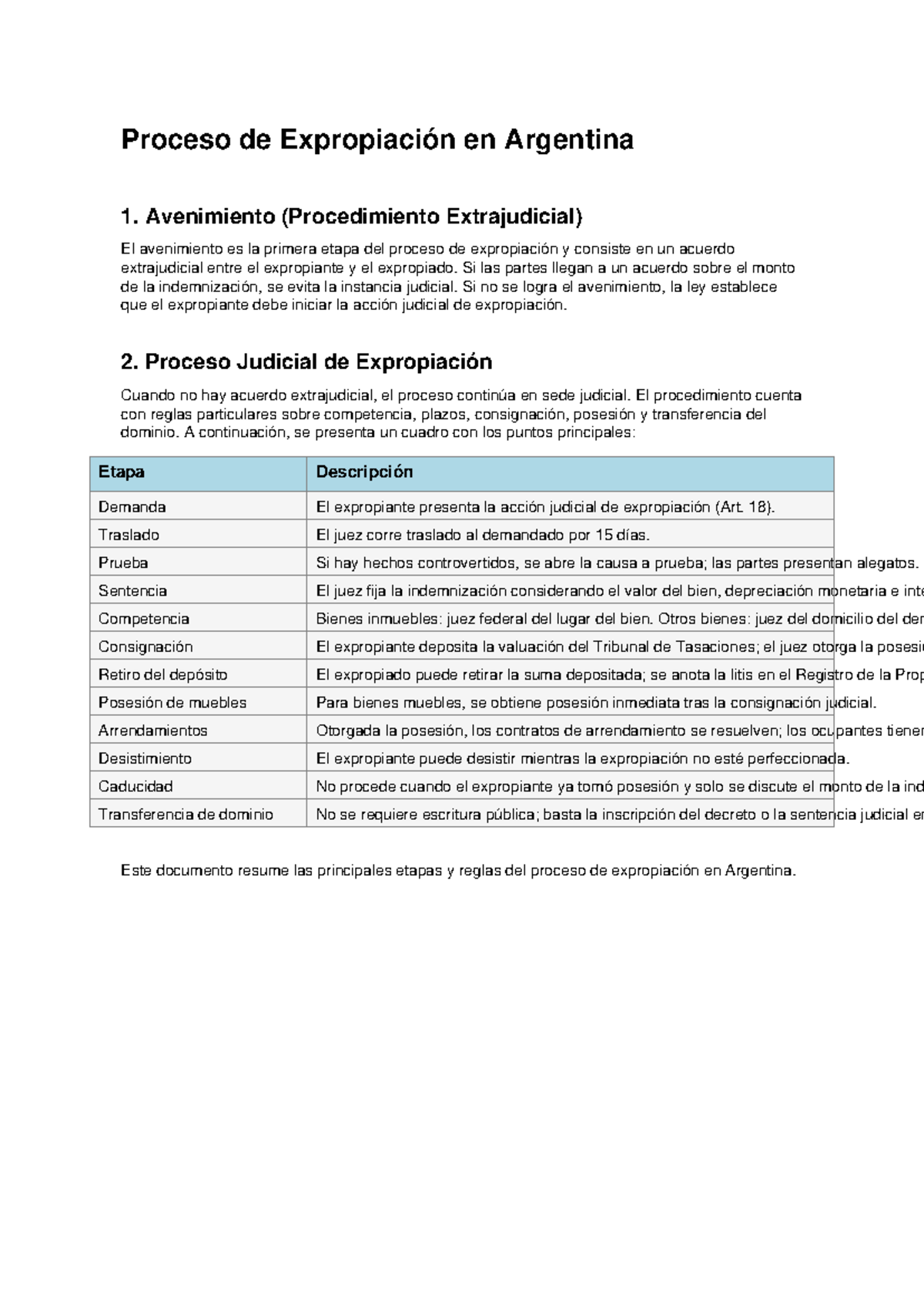 Proceso de Expropiación en Argentina: Etapas y Reglas Clave - Studocu