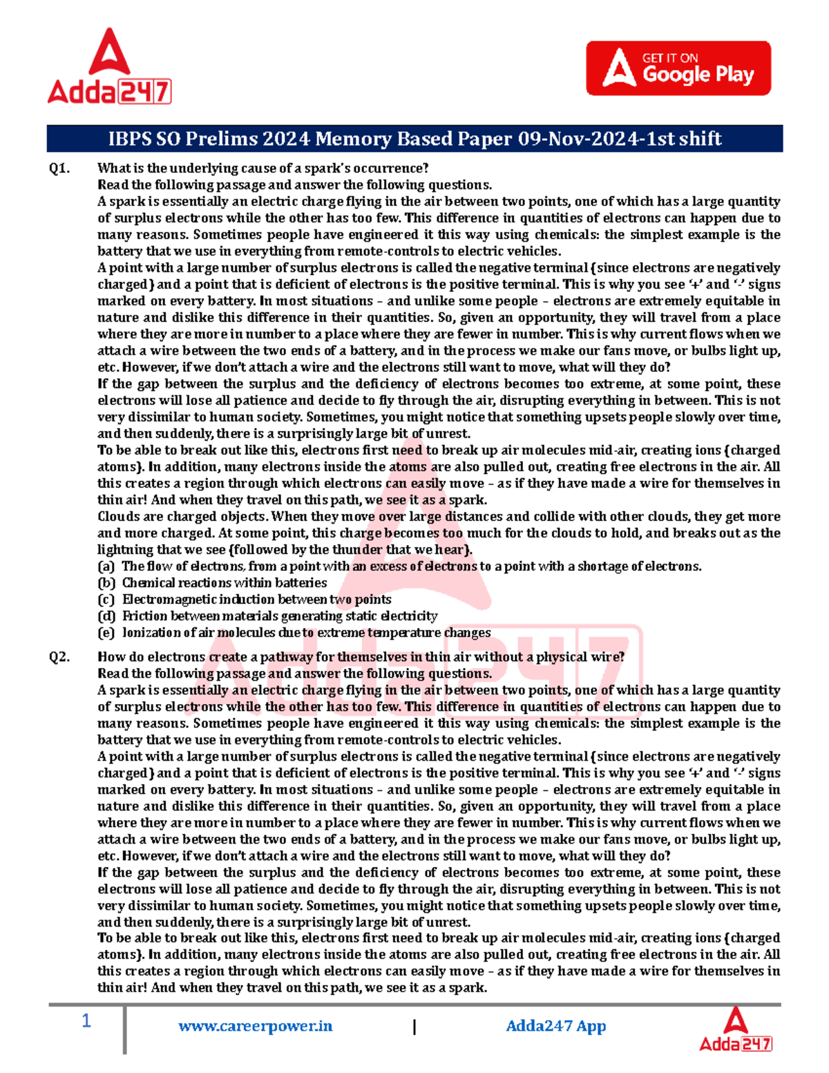 IBPS SO Prelims 2024 Memory Based Paper - 1st Shift Analysis - Studocu