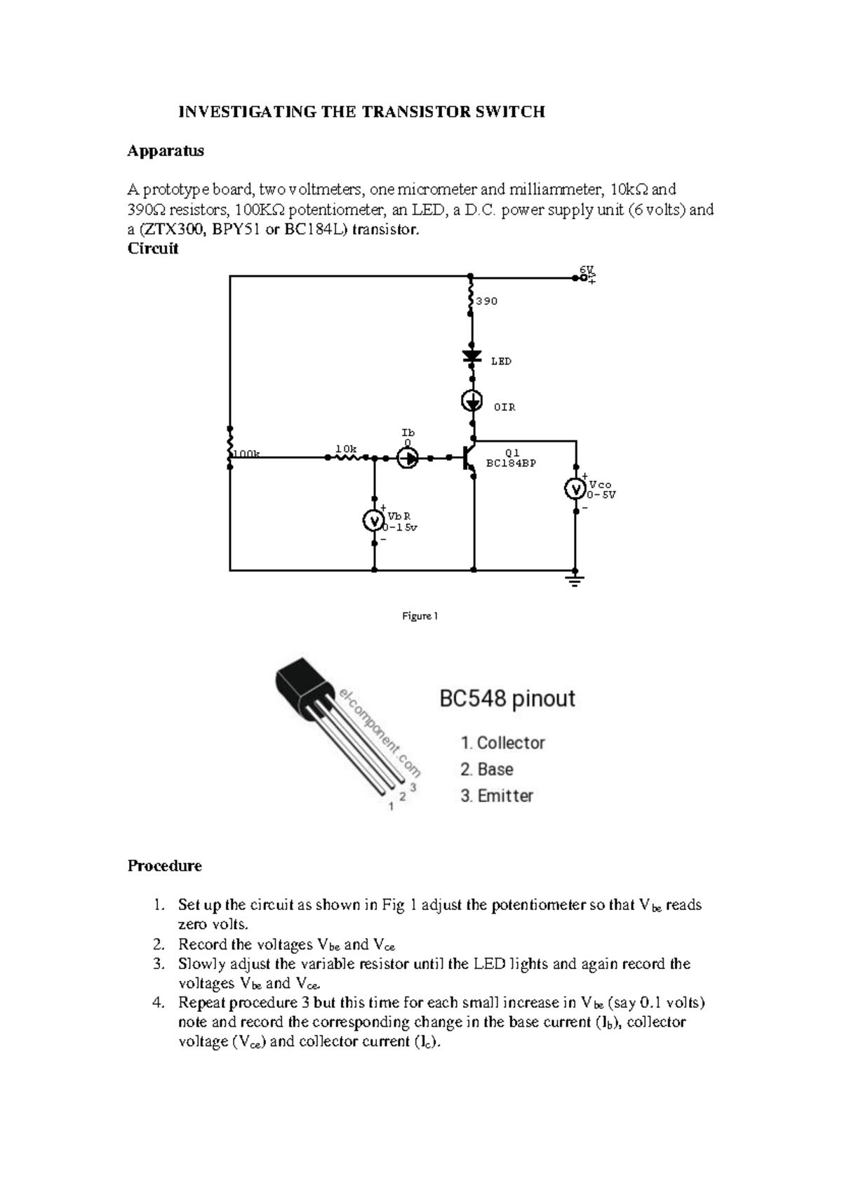 Transistor as a Switch: Lab Report for EE 101 Final Exam - Studocu