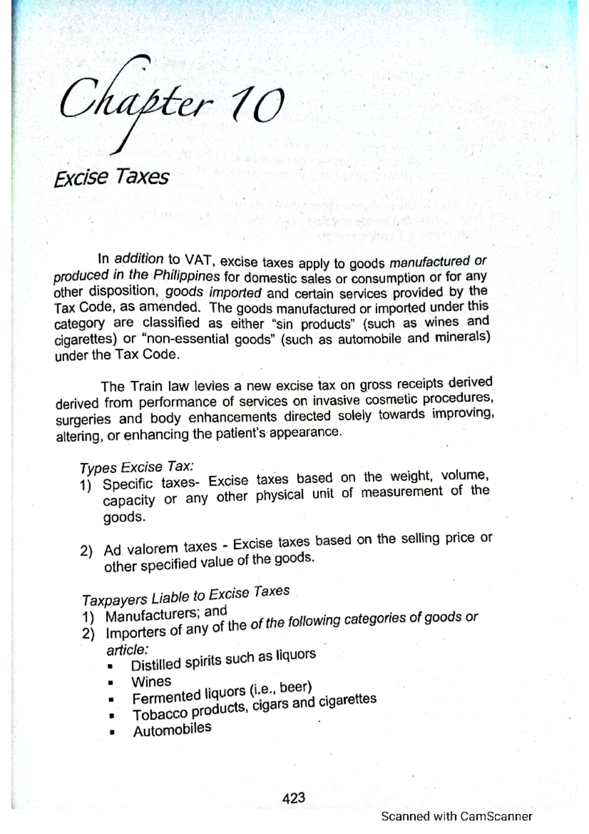 Chapter 10 - Excise Taxes - taxation - Studocu