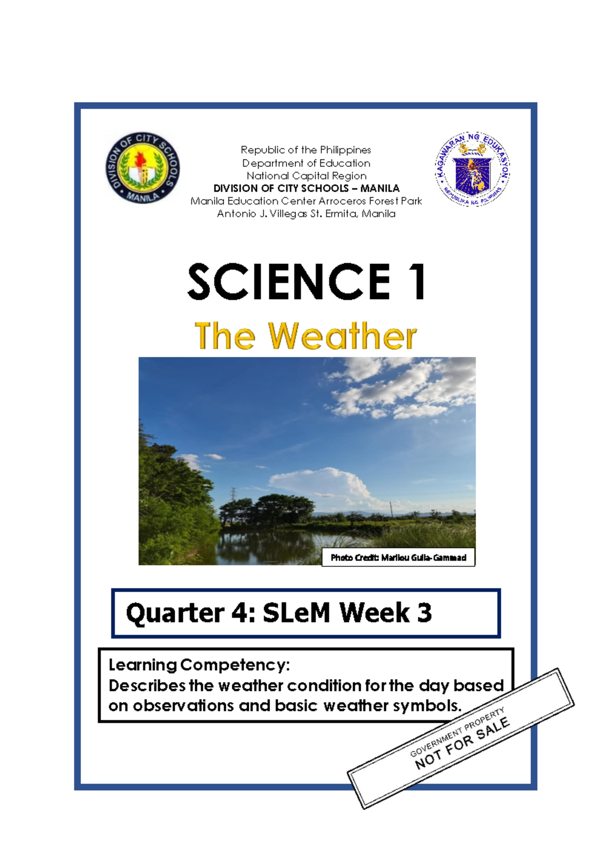 Science Grade 1: Understanding Weather Conditions (Q4 W3) - Studocu