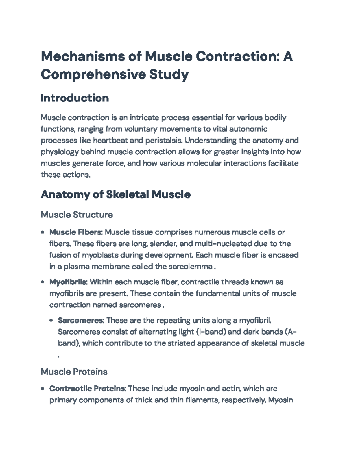 Mechanisms of Muscle Contraction: A Comprehensive Study (BIO 101 ...