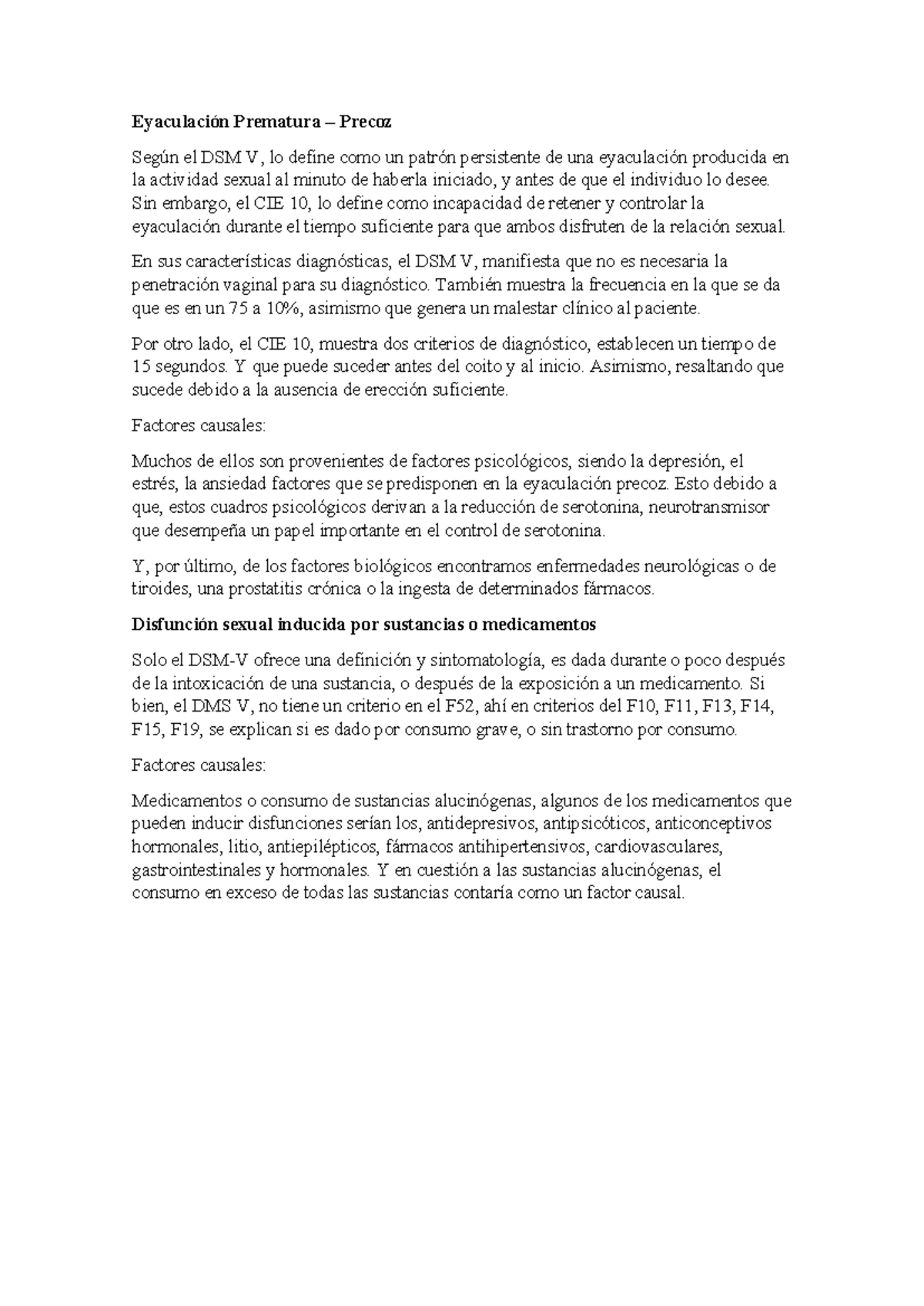Eyaculación Precoz: Definición y Factores Causales según DSM V y CIE 10 ...