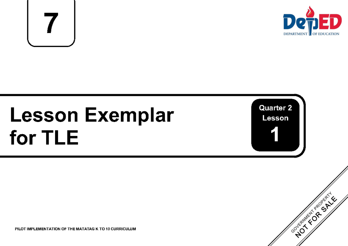 TLE 7 Q2 W1 - Lesson Plan for Pilot Implementation of MATATAG K to 10 Curriculum - Studocu