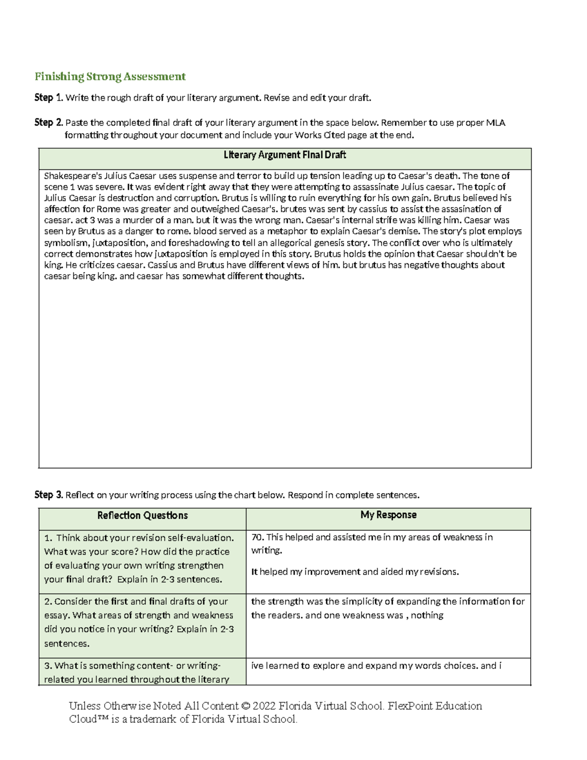 Literary Argument Final Draft Reflection - Finishing Strong (ENG101) - Studocu