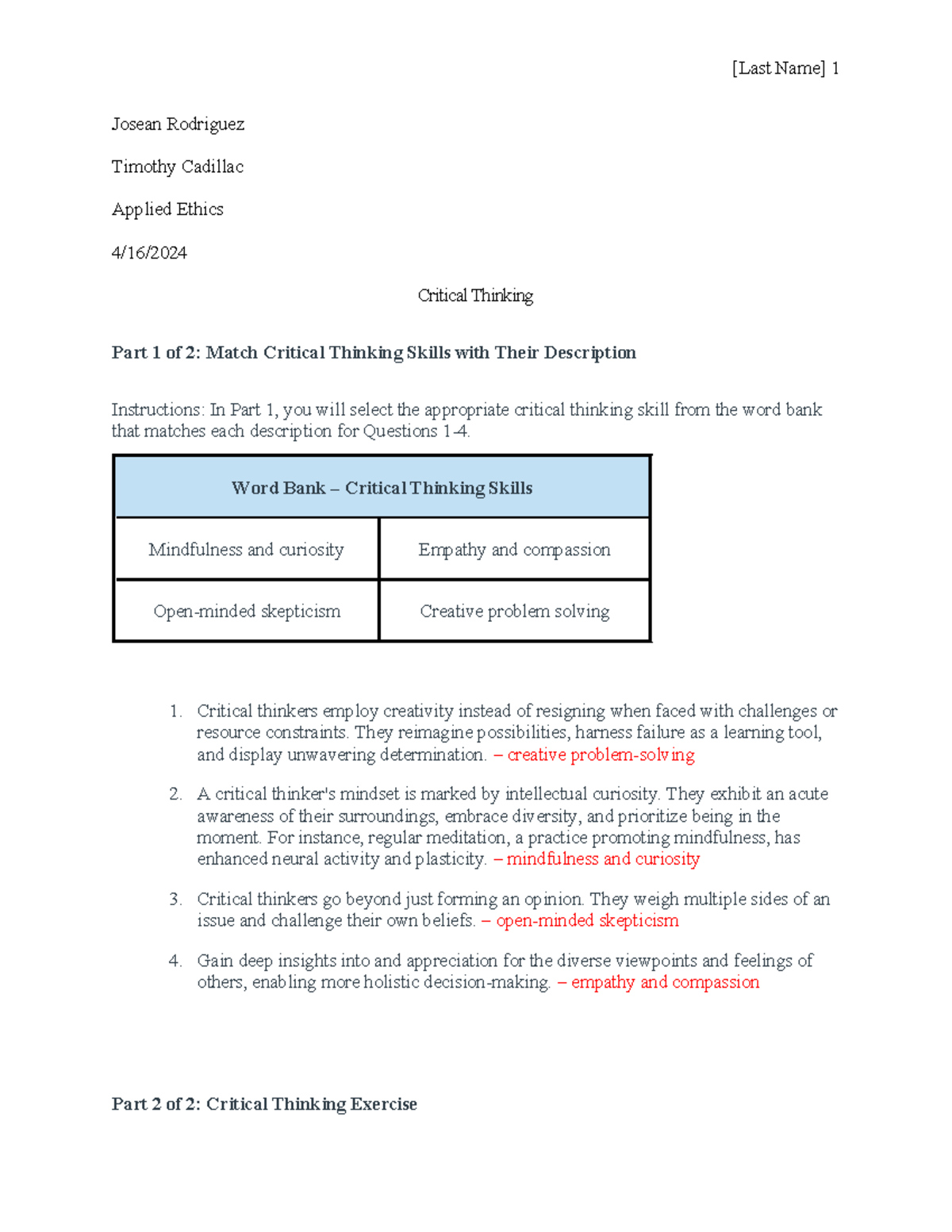 Applied Ethics (ETH 101) Critical Thinking Skills Overview - Studocu