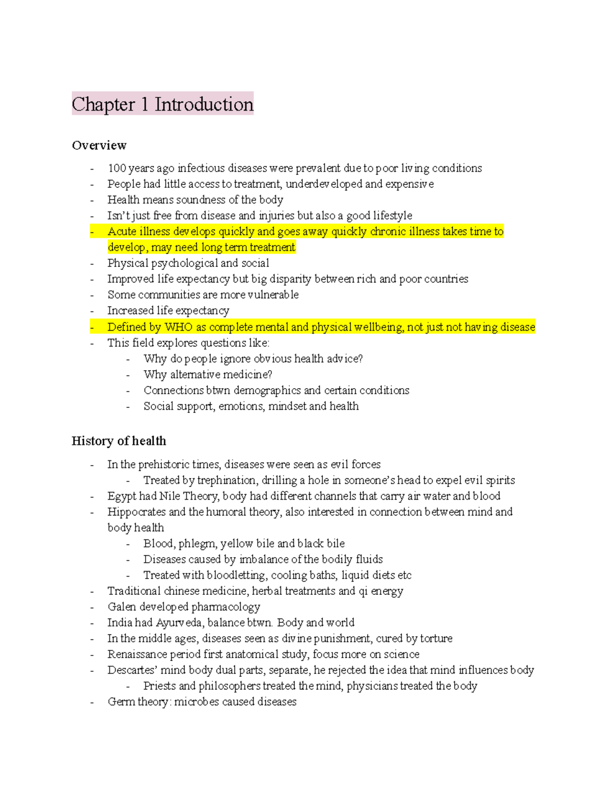 Psy346 - Chapter 1: Introduction to Health Psychology and Historical ...