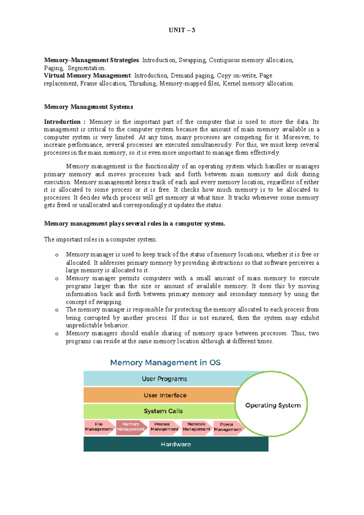 Memory Management - UNIT – 3 Memory-Management Strategies: Introduction ...