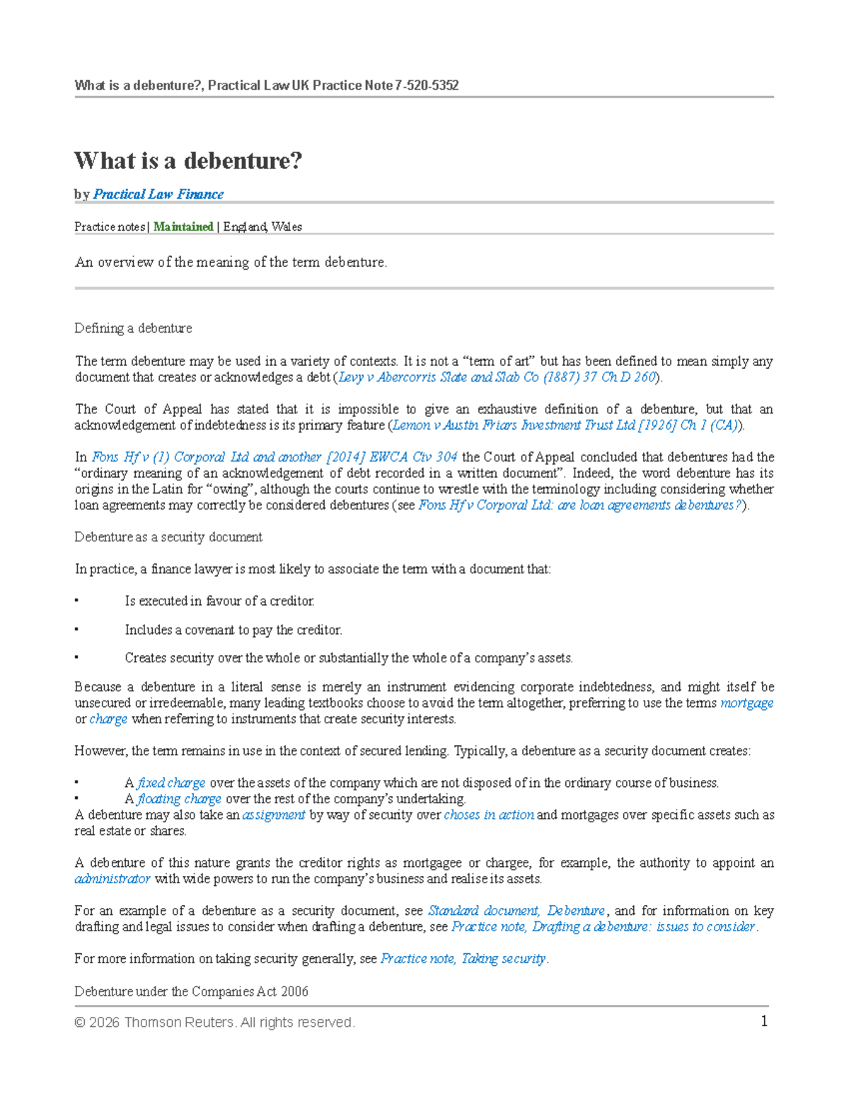 What is a Debenture? Overview and Legal Context (Practical Law UK ...