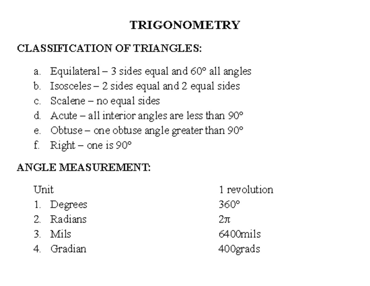 Trigonometry formulas: classification of triangles and key concepts ...
