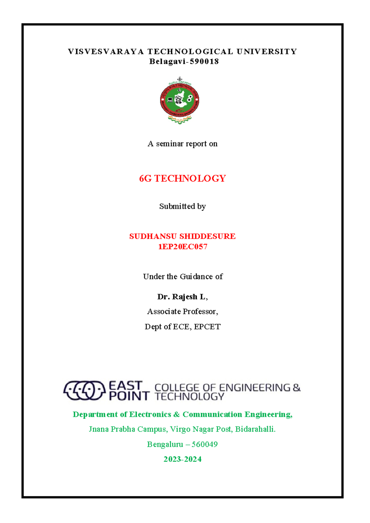 6G Technology Seminar Report - 1EP20EC - Studocu