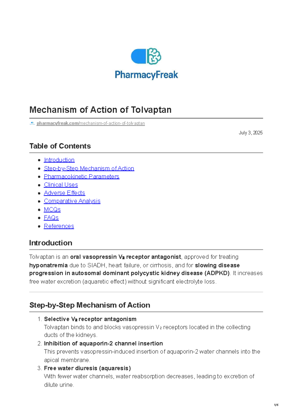 Pharmacyfreak.com - Mechanism of Action of Tolvaptan (PHAR 101) - Studocu