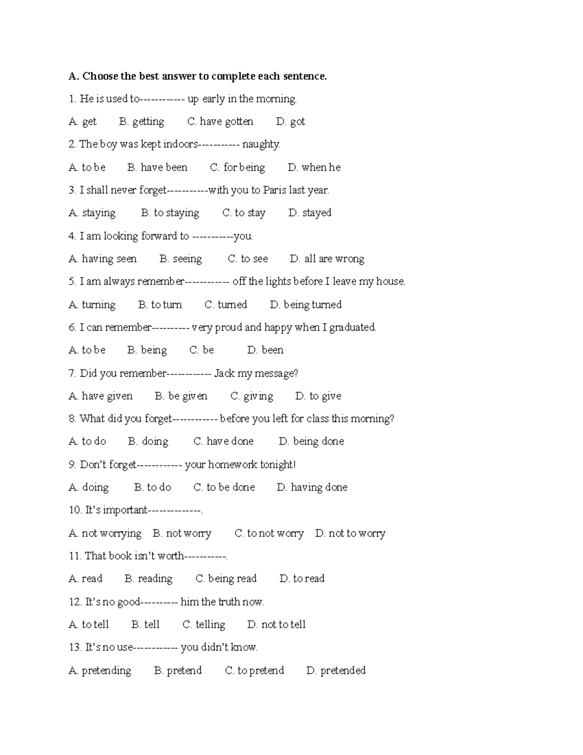 English Grammar Quiz: Choose the Best Answer (ENG101) - Studocu