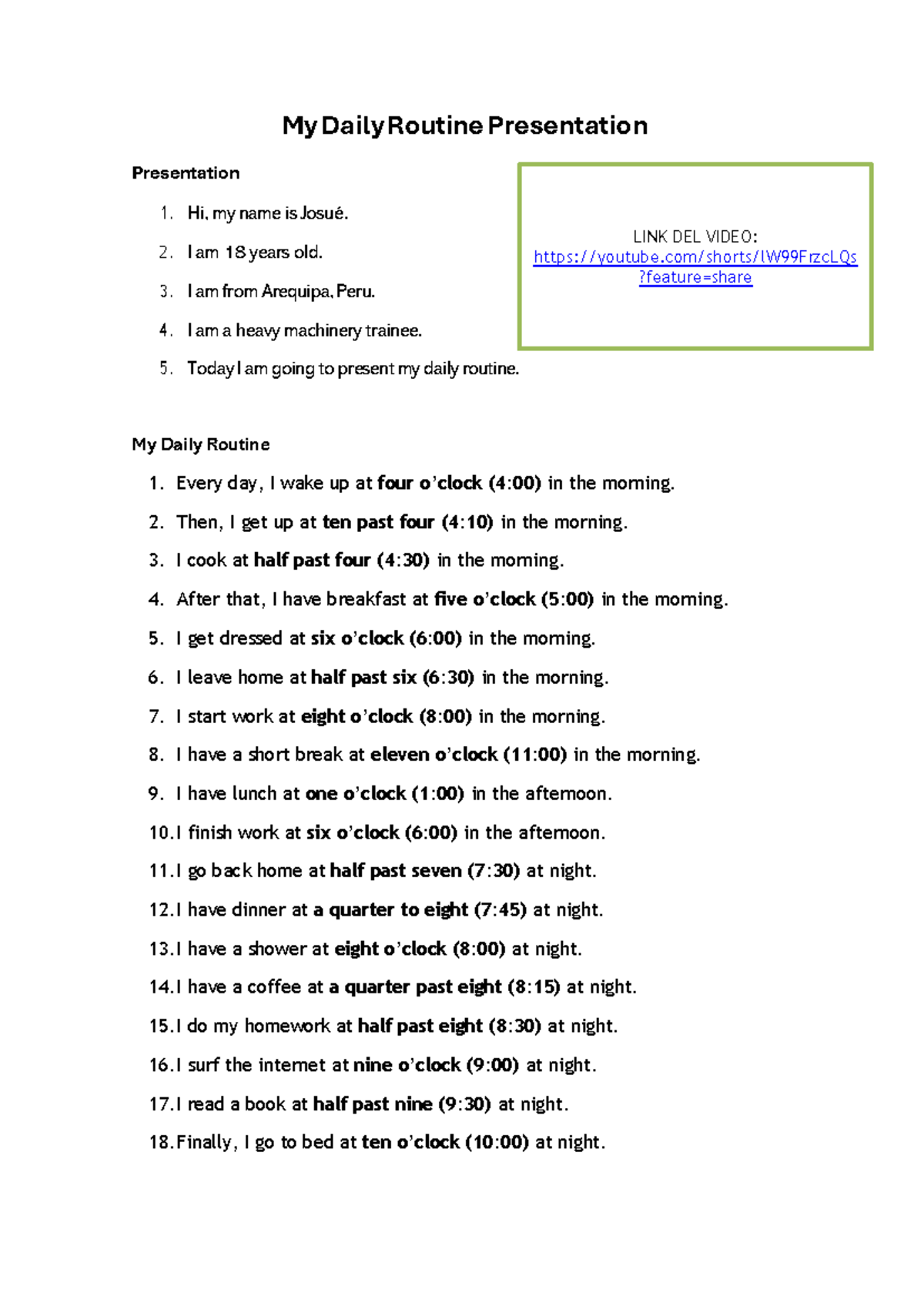 Daily Routine Presentation: A Day in My Life as a Trainee - Studocu