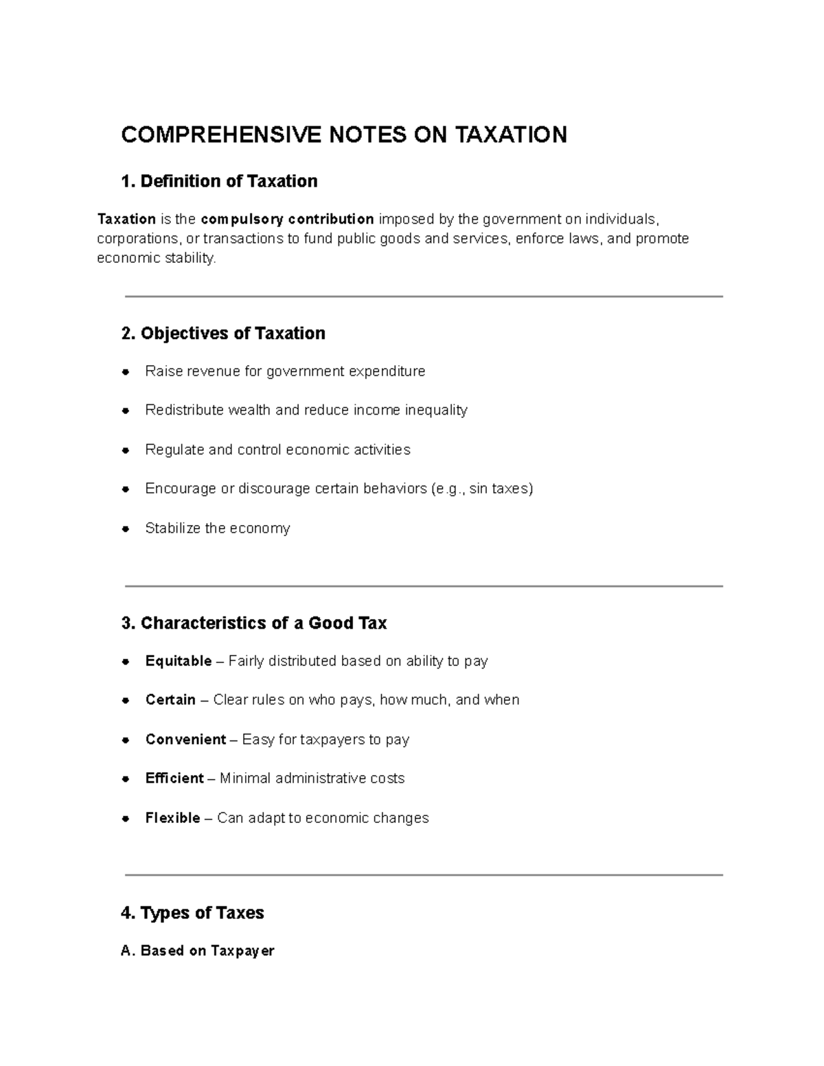 Comprehensive Taxation Notes: Key Concepts & Types - Studocu