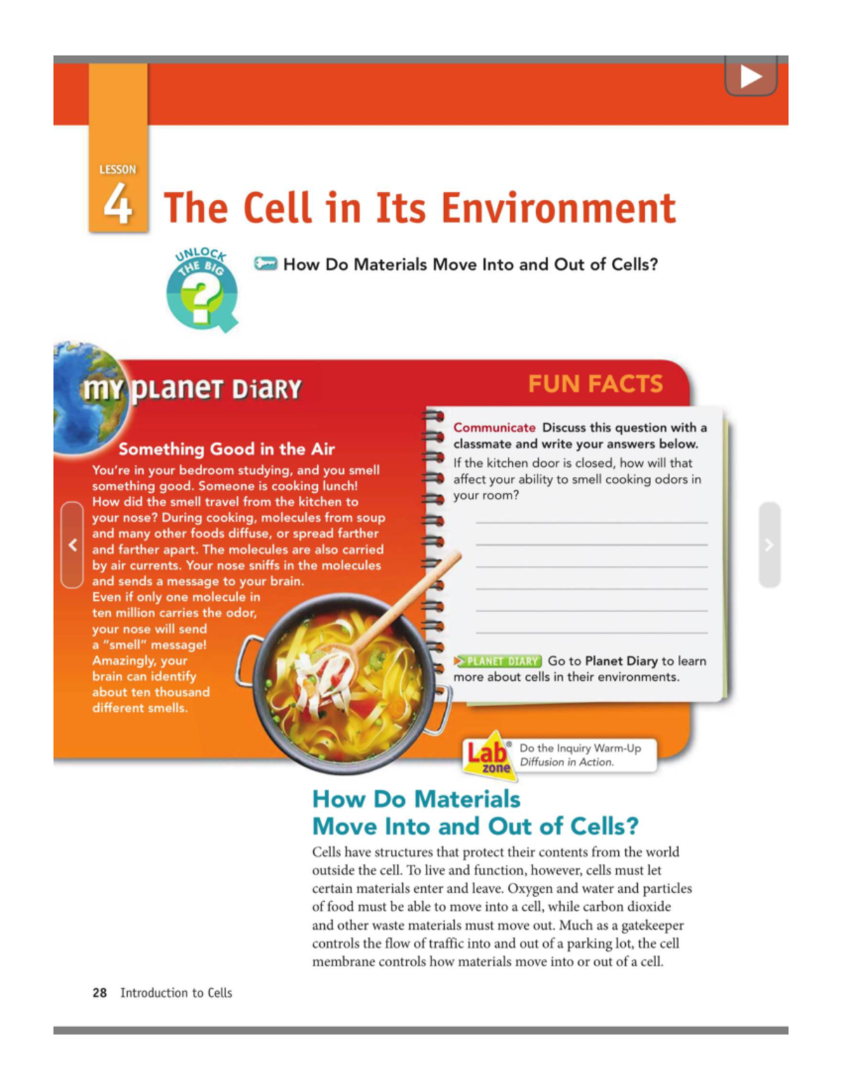 The Cell in Its Environment (pg. 28-33)-1 - LESSON 4 The Cell in Its ...