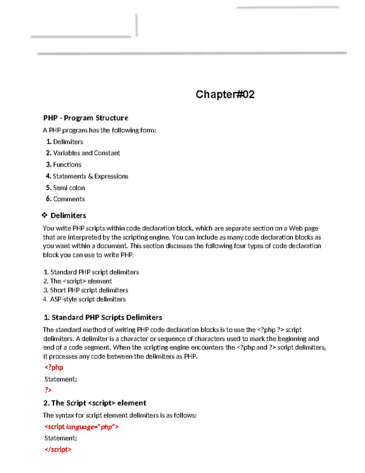 PHP Chapter 02: Understanding Basic Program Structure - Studocu