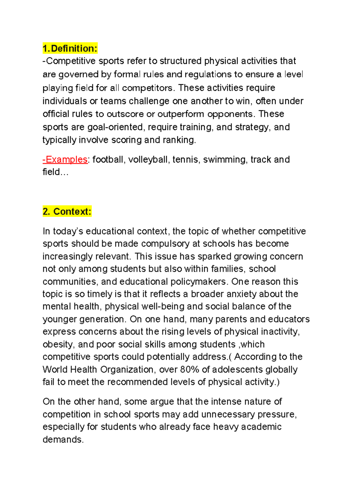 Compulsory Competitive Sports in Schools: A Balanced Debate - Studocu