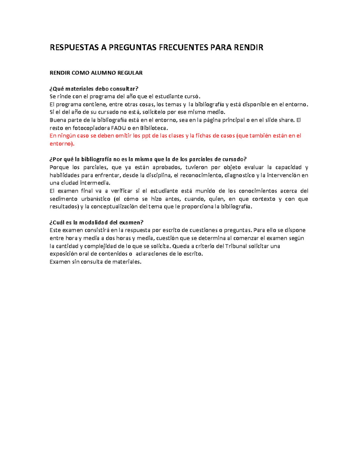 Preguntas Frecuentes para Rendir Examen Final - Curso FADU - Studocu