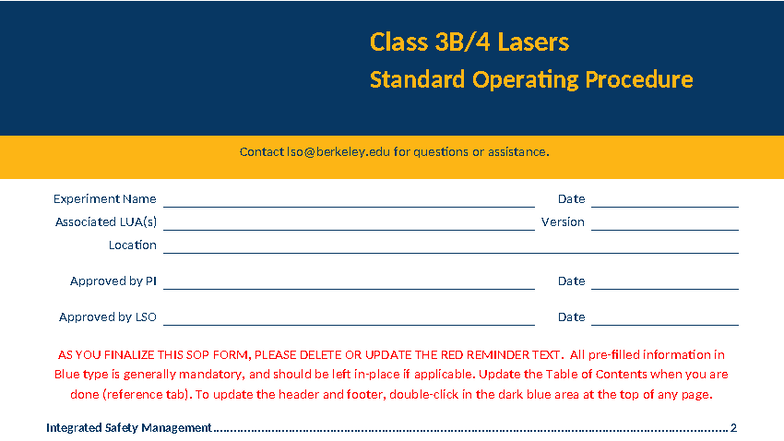 Class 3B/4 Lasers SOP Template - Final Revision 4 - Studocu