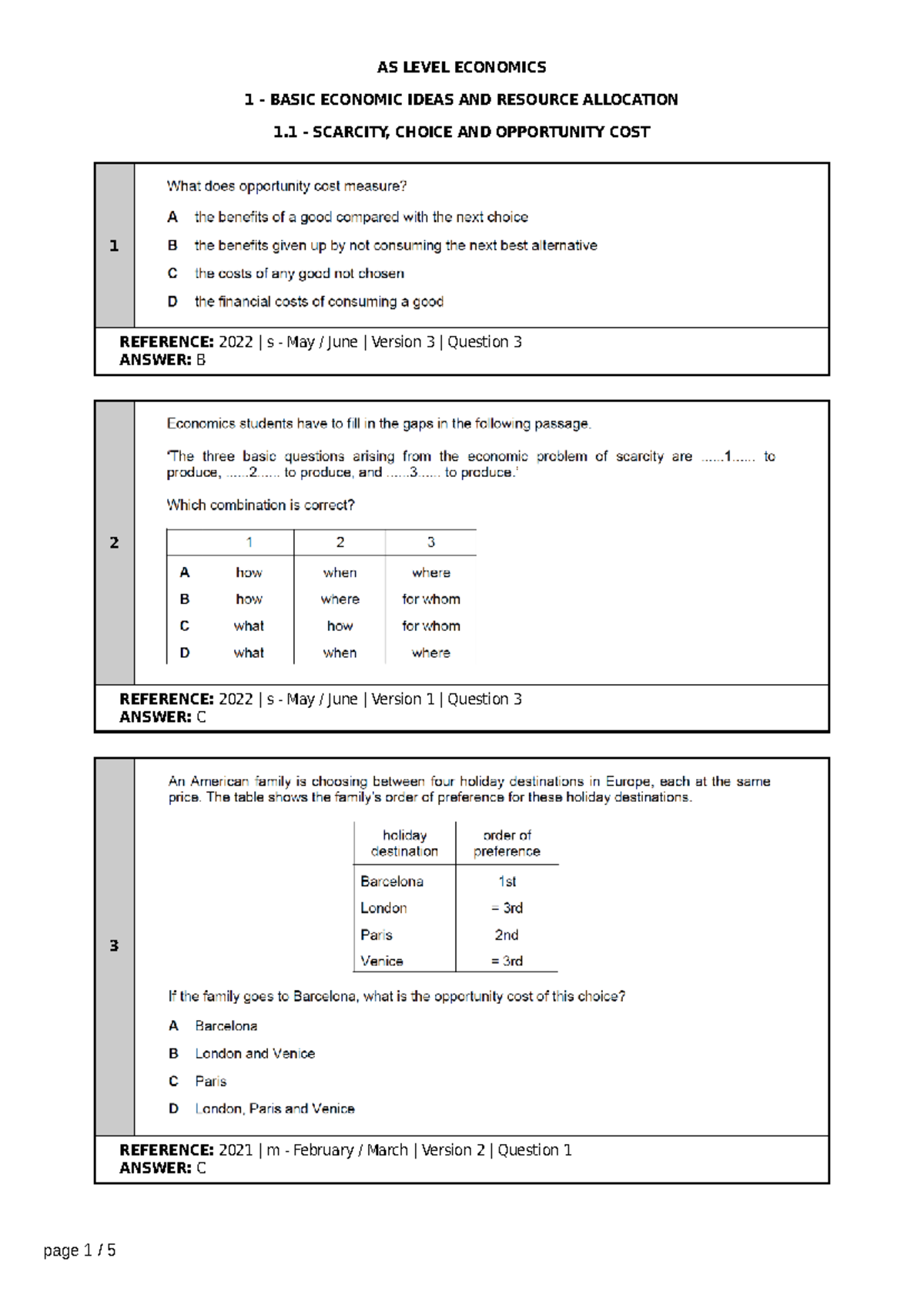 AS LEVEL ECONOMICS 1.1 SCARCITY, CHOICE & OPPORTUNITY COST NOTES - Studocu