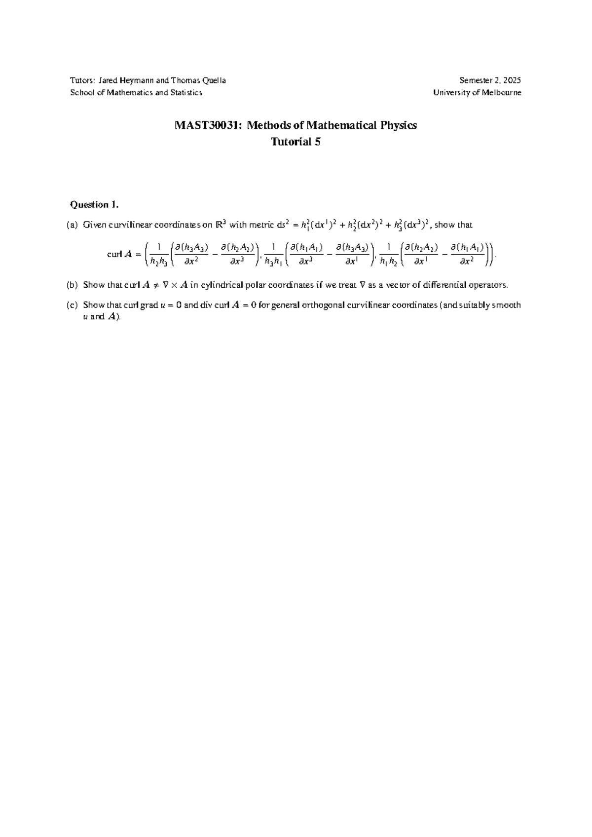 MAST30031: Methods of Mathematical Physics Tutorial 5 Solutions - Studocu