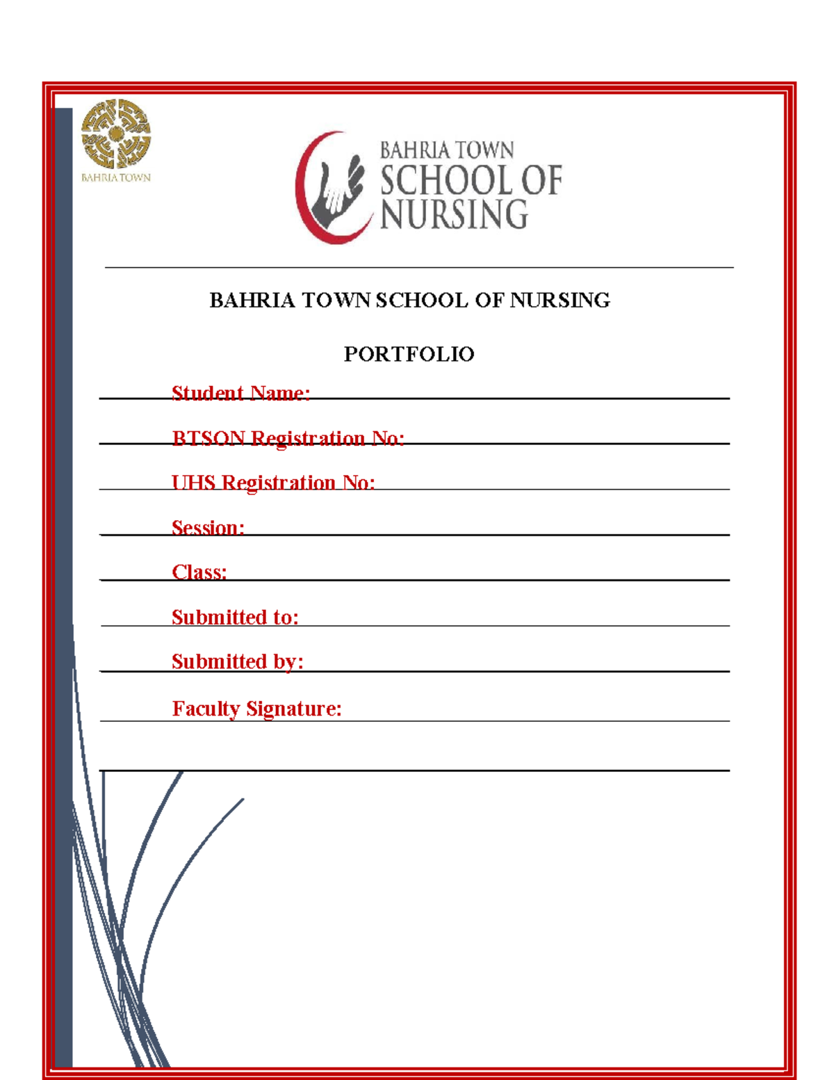 BTSON Nursing Portfolio Cover Page Guidelines - Studocu