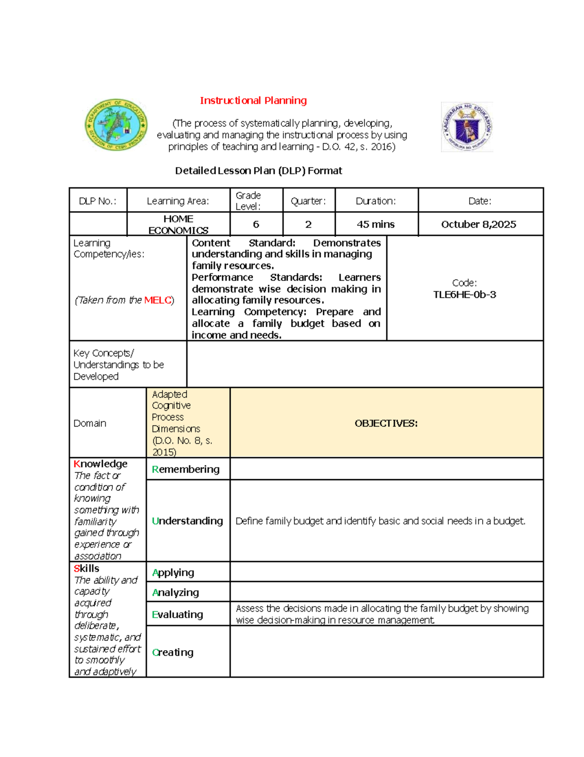 LP EPP 6 - Detailed Lesson Plan on Family Budgeting and Resource ...