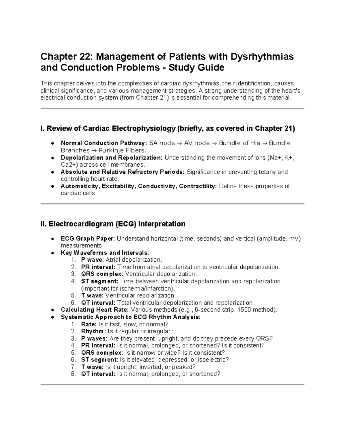 Chapter 22 Study Guide: Management of Dysrhythmias & Conduction Issues ...