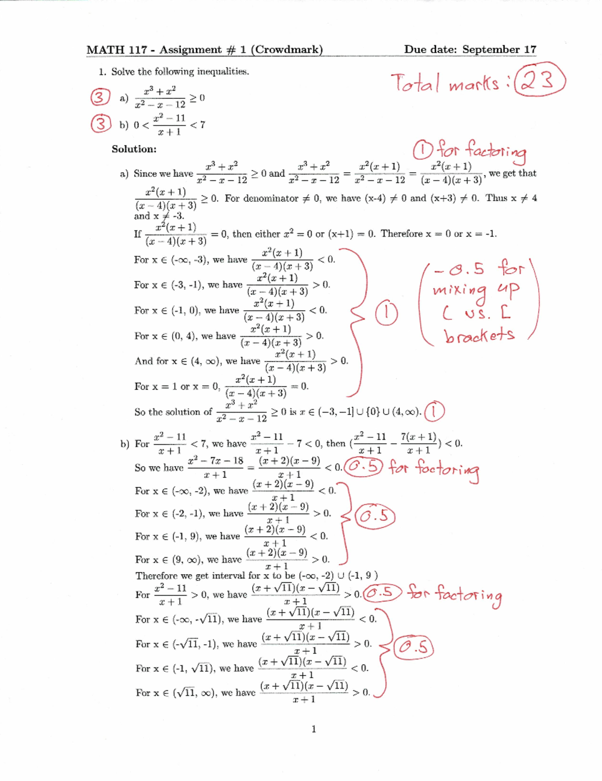 Assignment 1 Solutions and Marking Scheme - MATH 117 - Studocu